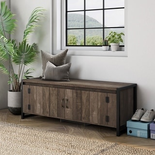 DH BASIC Industrial Oak 49-inch Iron Legs Storage Bench by Denhour ...