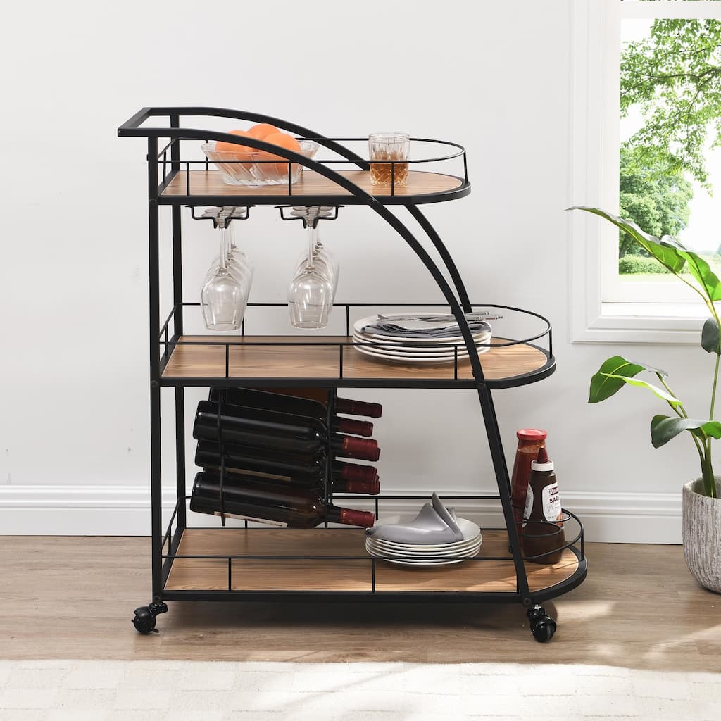 3-tier Metal Frame Mobile Bar Cart with Wheels - Overstock - 36289500