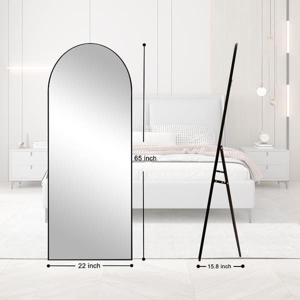 Classic Wood Arched Full Length Mirror with Stand, Floor Mirror - Bed ...