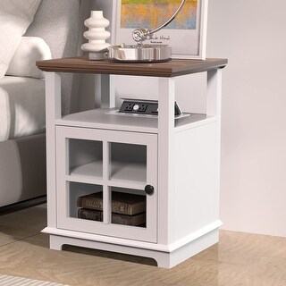 End Table with Charging Station, Side Table with Storage, Wireless ...