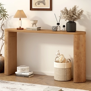 Modern Narrow Console Table with Oval Top and Semi-Cylindrical Legs ...