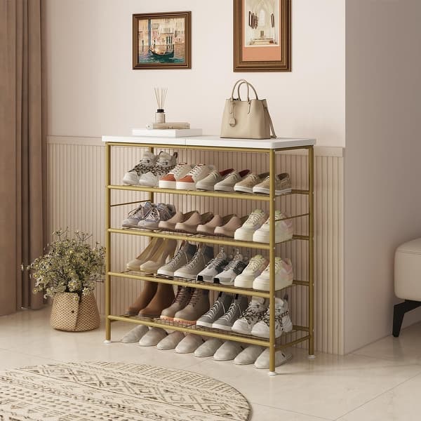 Shoe Rack Organizer 5 Tier for Closet Entryway Free Standing Metal ...