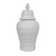 Deni 33 Inch Temple Jar, Removable Lid, Carved Pattern, Ceramic, White ...