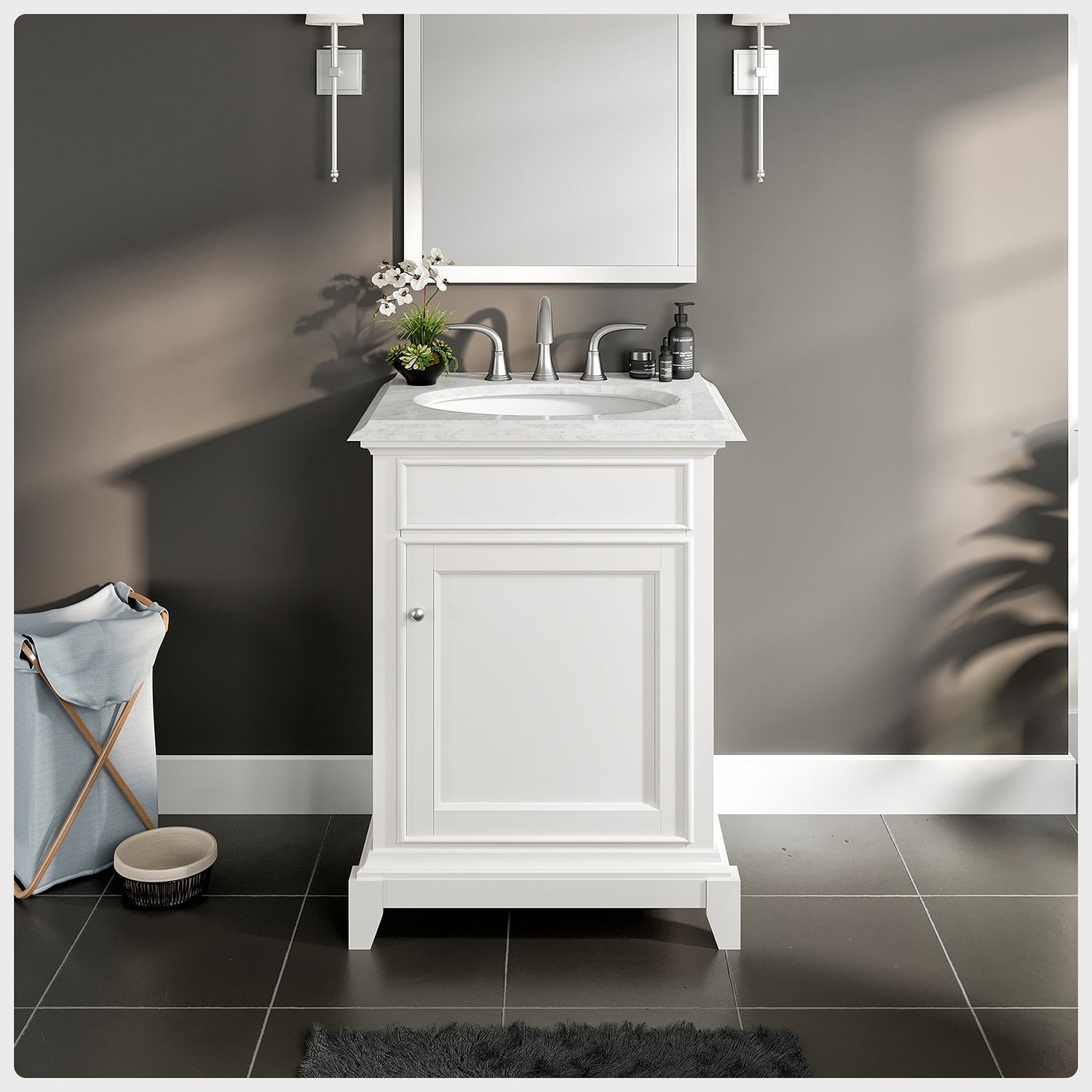 Eviva London 24" x 18" White Transitional Bathroom Vanity w/ White ...