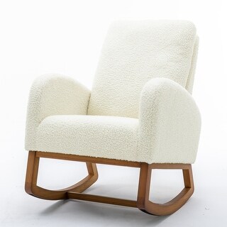 Upholstered Rocking Chair with Fabric Padded Seat & Solid Wood Base ...