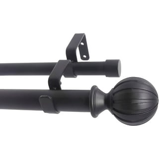 Fluted Ball Manhattan 1" 3/4" Double Drapery Curtain Window Rod - Bed ...