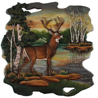 Deer In Woods Hand Crafted Intarsia Wood Art Wall Hanging 26 X 26 X ...