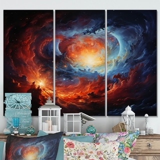 Designart "Orange Blue Astronomical Galaxy Dreams I" Galaxies Canvas ...