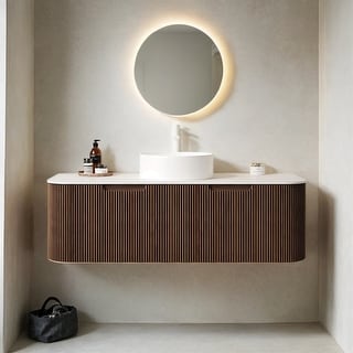 Wall-Mounted Floating Curved Edges Striped Bathroom Vanity with Sink ...
