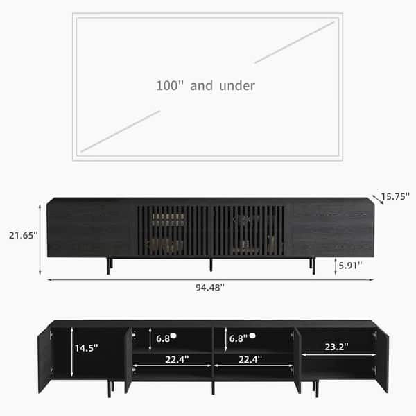 94.48 Inch Extra Long Black TV Stand with Slatted Doors, Modern ...