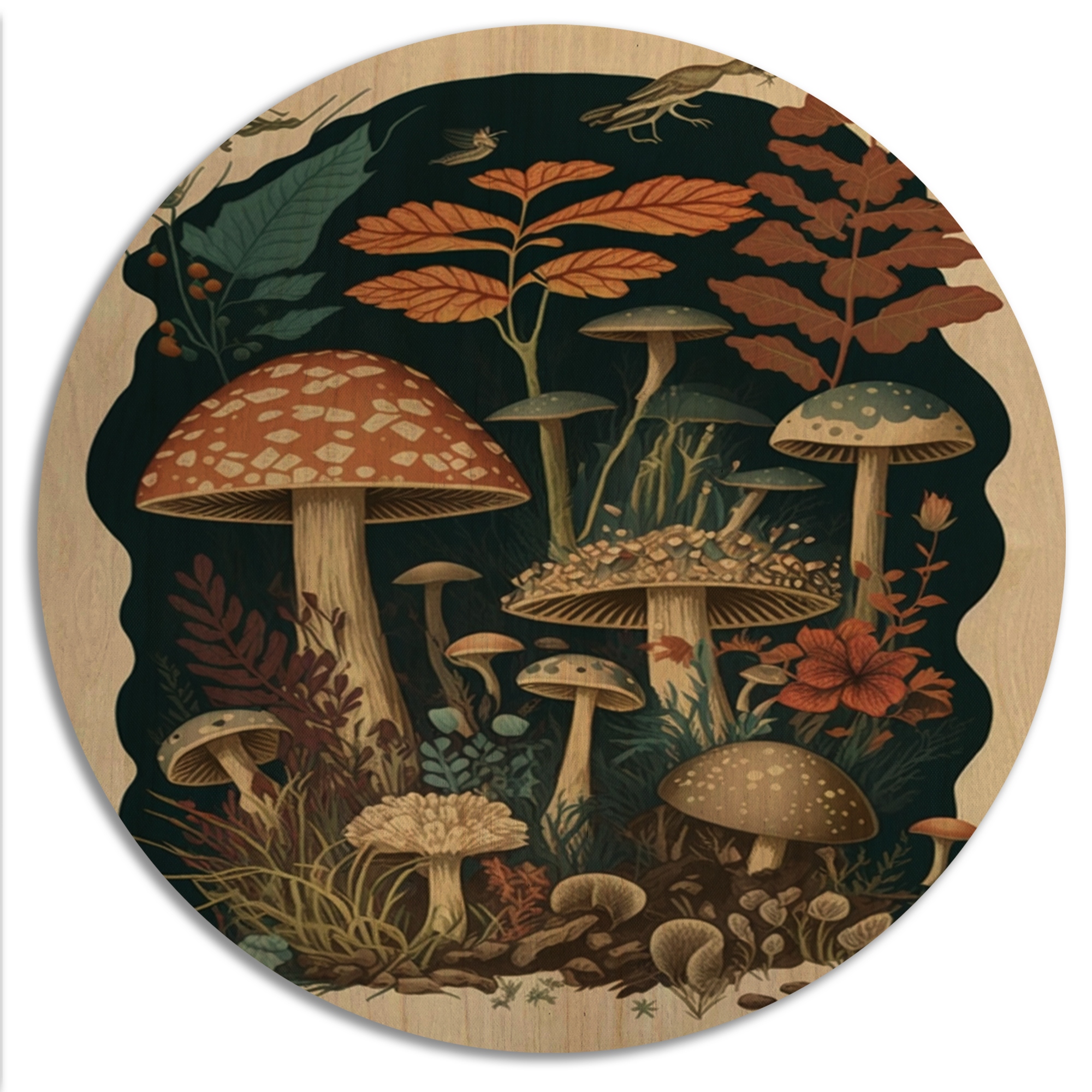 Designart Vintage Mushrooms Amanita Muscaria Ii Landscape Forest Wood