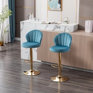 Baby Blue Velvet Bar Stool, Swivel Lift Upholstered Bar Chair Set of 2 ...