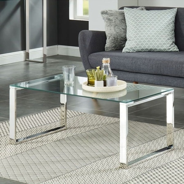 Gem Modern Tempered Glass Stainless Steel Coffee Table 2 Size Options On Sale Bed Bath Beyond 33308137