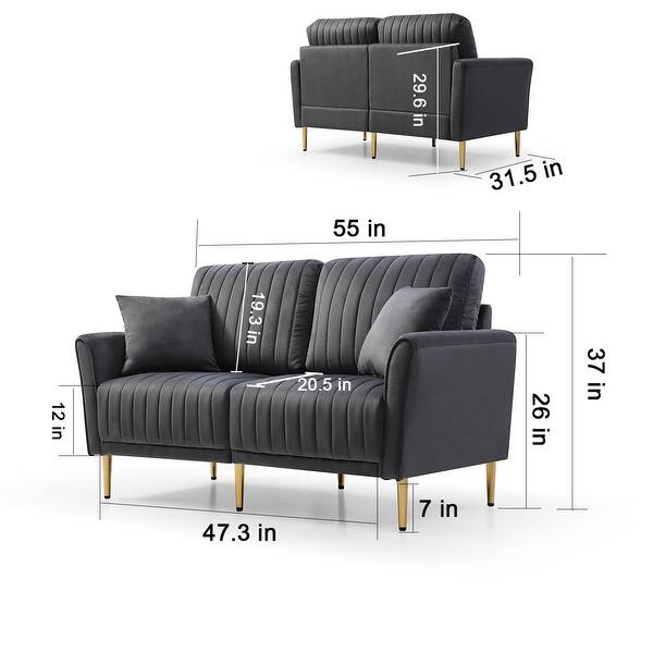 Grey Tufted Back Loveseat Sofa Couch, Modern 2 Seater Velvet ...