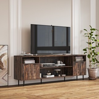 Mid Century Modern TV Console, Entertainment Center with 4 Doors and 4 ...