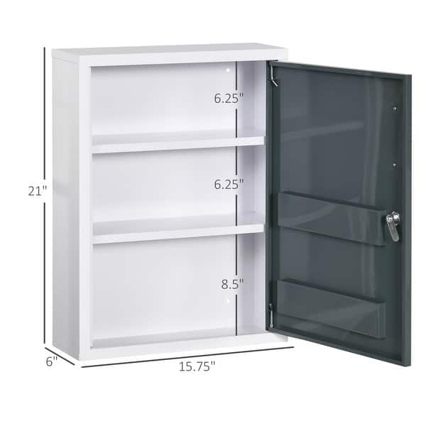 Wall Mounted Lockable Medicine Cabinet with Shelves Inside and On Door ...