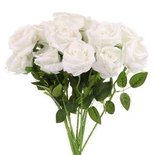 12 Pcs Roses Artificial Flowers, Velvet Rose with Stems - Bed Bath ...