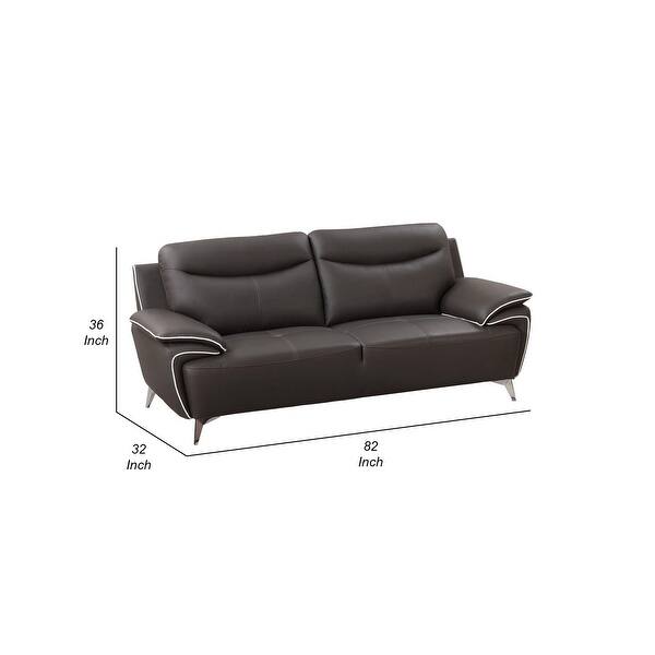 Suzi 82 Inch Sofa, Taupe Gray Leather Upholstery, Split Tufted Cushions ...