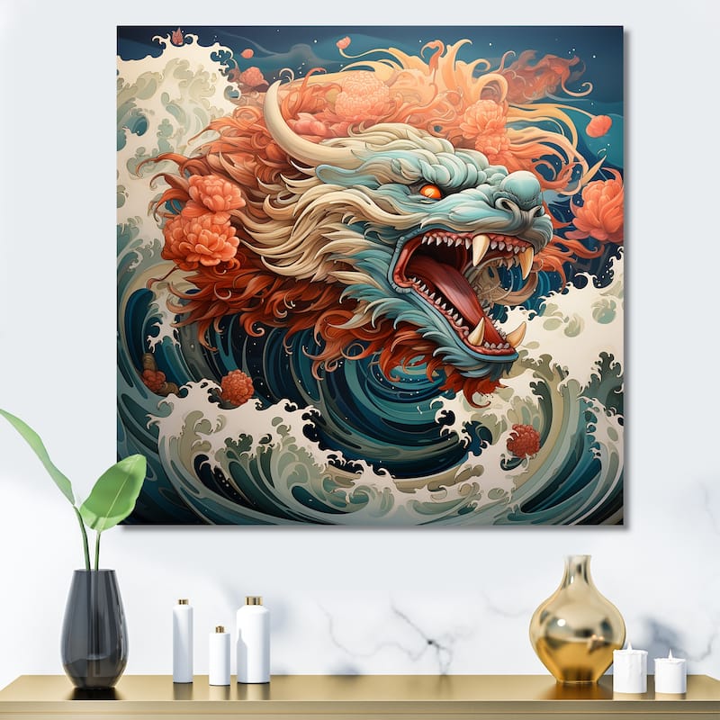 Designart "Japanese Dragon On The Wave Off Kanagawa III" Dragons Wall ...