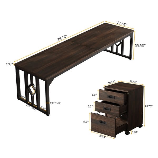 Extra long Computer Desk Two Person Desk with File Cabinet - Bed Bath ...