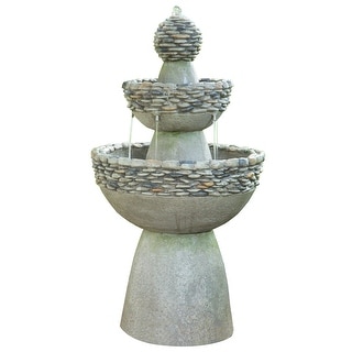 Teamson Home 36.5" Outdoor 3-Tier Stone Pedestal Water Fountain, Gray ...
