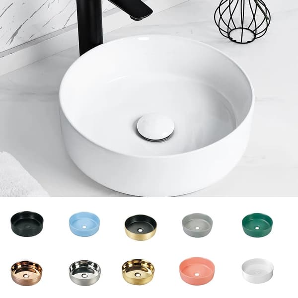 CB HOME 14" Modern Small Vessel Bathroom Sink, Round Ceramic Basin ...