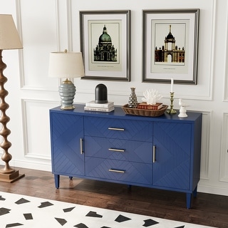 Navy Blue Storage Cabinet Sideboard with 3 Drawer & Curved Desktop ...