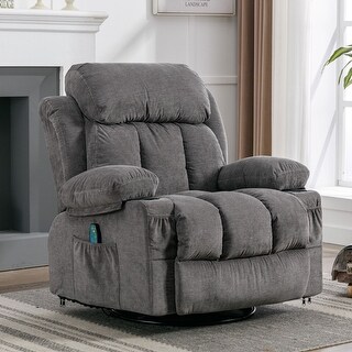 Grey Velvet 360° Rotation Recliner Massage Sofa with USB Ports, Cup ...