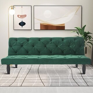 Scandinavian Style Velvet Upholstered Futon Sofa Bed with Plastic Legs ...