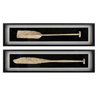 Set of 2 Vintage Style Paddle Framed Wall Art w/ Gold Finish 63" - Bed ...