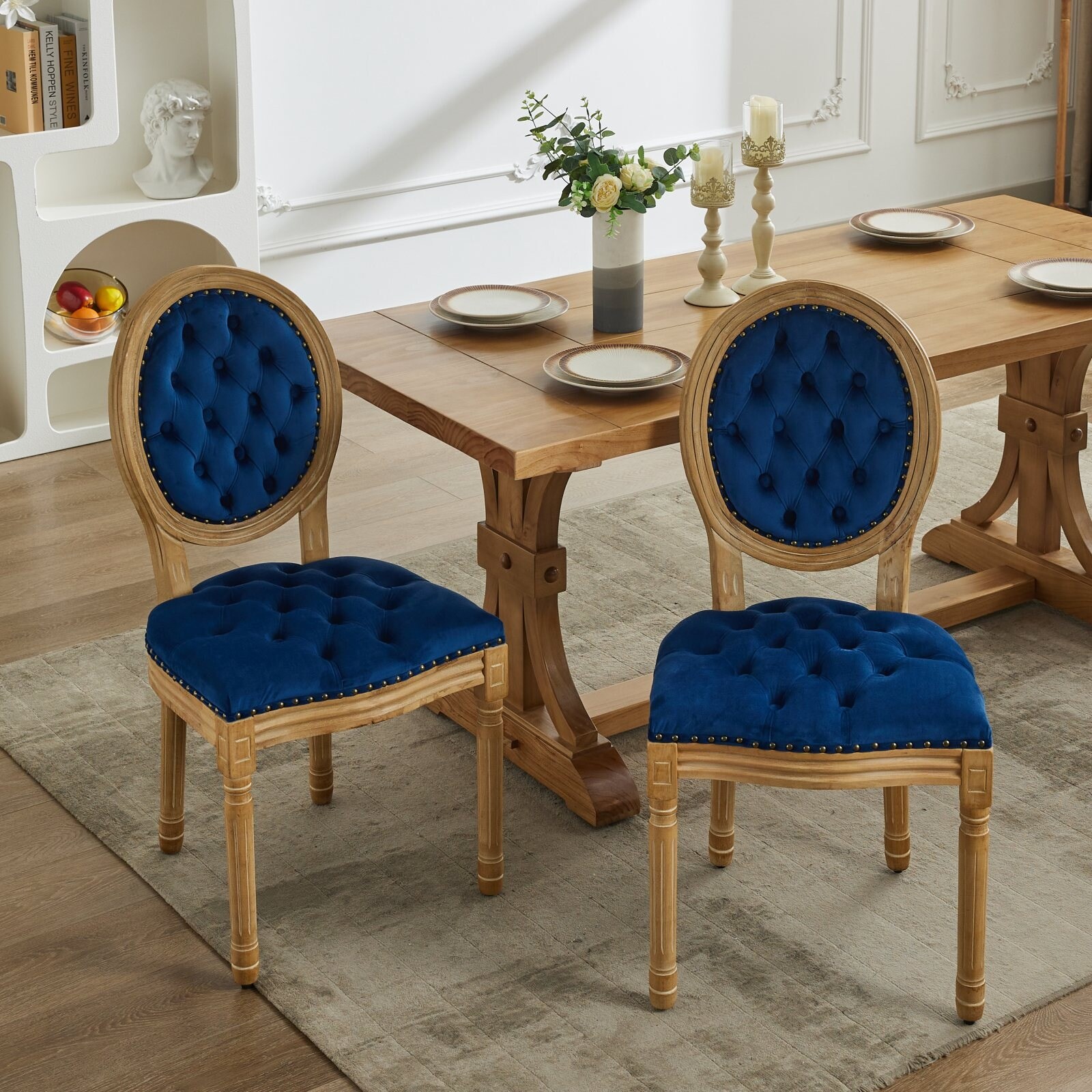 Leather Nailhead Trim Dining Chair Tufted Buttons Accent Chair French Wooden Lounge Chair Cafe Guest Chair Blue Set of 2 Bed Bath Beyond 41630350
