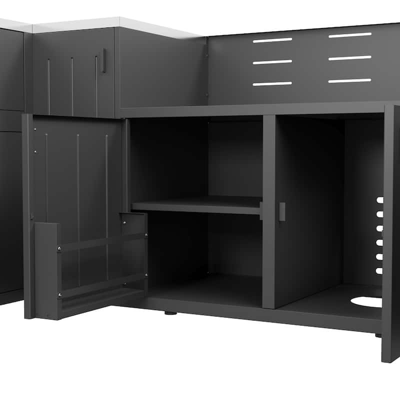 Outdoor Kitchen Island with Sink & Trash Bin Cabinet, U-Shaped BBQ ...
