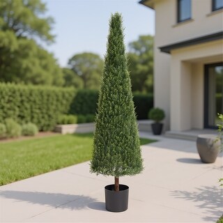 5FT Conical Topiary Cedar Trees Artificial Outdoor Lifelike Faux Shrub ...