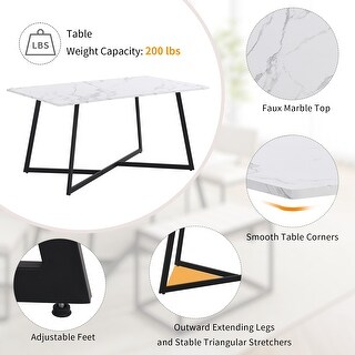 60inch Metal Kitchen Table Set,Modern Faux Marble 6-Piece Dining Table ...