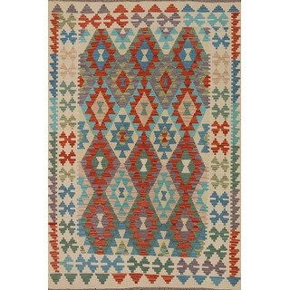 Colorful Kilim Reversible Area Rug Flat-weave Wool Carpet - 4'11" x 6 ...