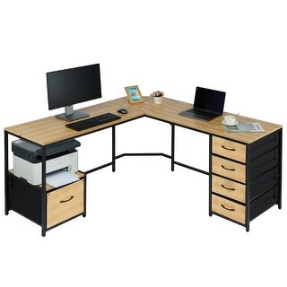 L-Shaped Desk Corner Computer Desk with 18.9" Depth Workstation, Cloth ...