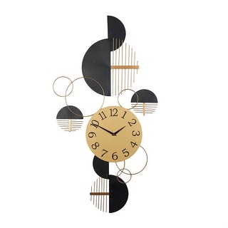 Metal Geometric Half Moon Wall Clock with Adjustable Clock Face - Black ...
