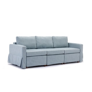Light Blue Module Settee Recliner Sectional Sleeper Sofa w/ Ottoman ...