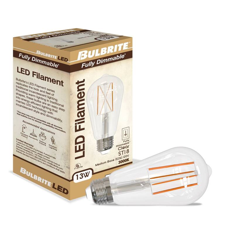 Bulbrite LED Filament Pack of (4) 13 Watt Dimmable ST18 Light Bulbs with a Clear Finish and ...