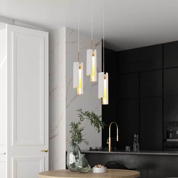 1-Light Modern LED White Cylinder Kitchen Island Pendant Lights for ...
