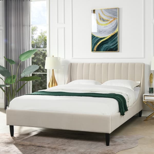 Willow Performance Velvet Channel Tufted Platform Bed - Bed Bath ...