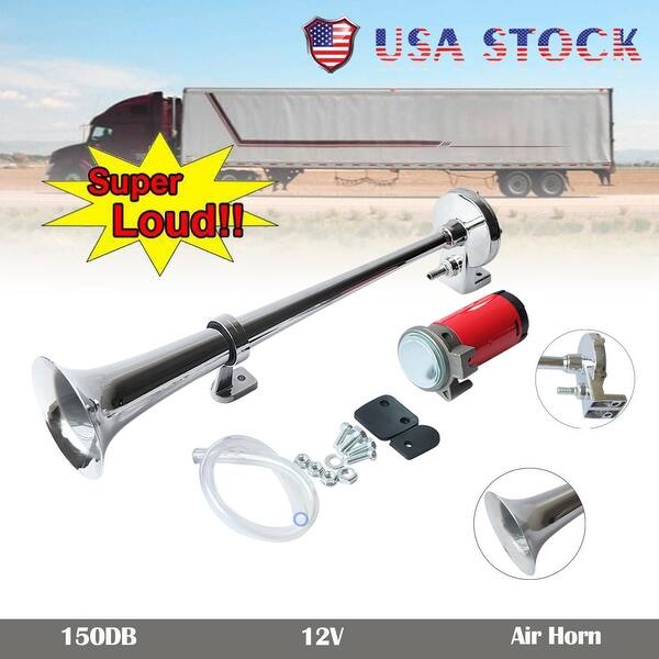 Universal 150DB Loud Single Chrome Trumpet Kit Air Horn Compressor ...