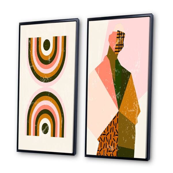 Designart "Retro Woman Portrait Minimalistic I" Geometric Framed Art ...