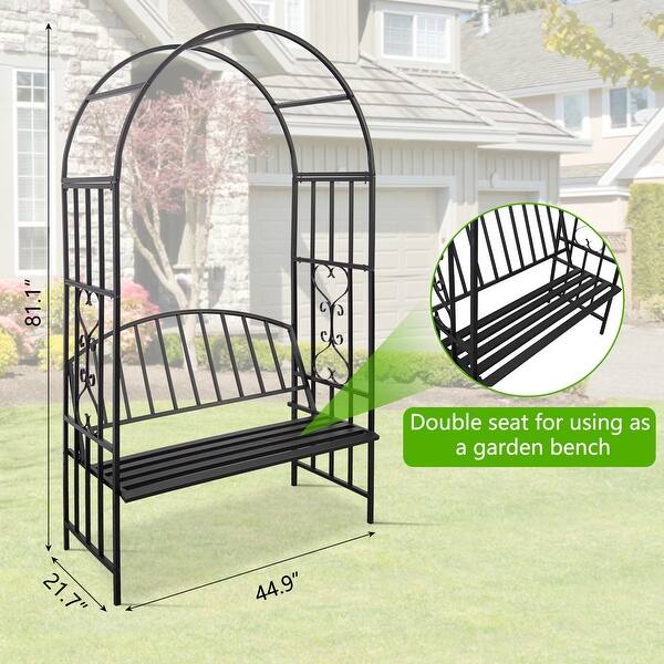 Kinbor Outdoor Metal Garden Arch With Seat Bench Arch Garden Arbour For ...