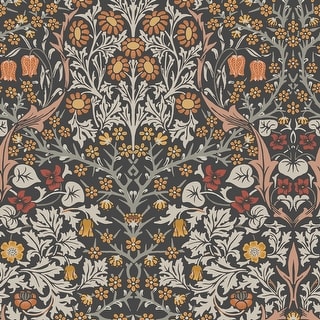 William Morris Blackthorn Charcoal & Burnt Orange Wallpaper - Bed Bath ...