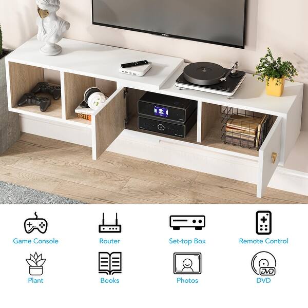 Floating TV Stand Wall Mounted, TV Floating Shelf with Doors and ...