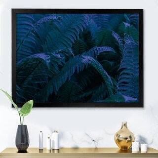 Designart "Dark Blue Ferns In the Forest" Tropical Framed Art Print ...
