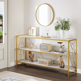 60'' Modern 3-Tier Console Table with Slate Top for Entryway Hallway ...