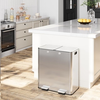 Large Dual Trash Can 2 x 8 Gallons- 60 Liters Stainless Steel Kitchen ...