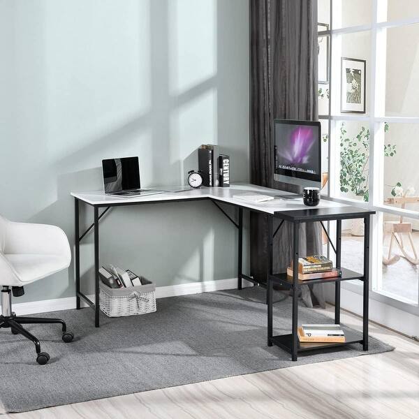 58'' L-Shaped Corner Storage Shelf Space-Saving Gaming Labtop Table for ...
